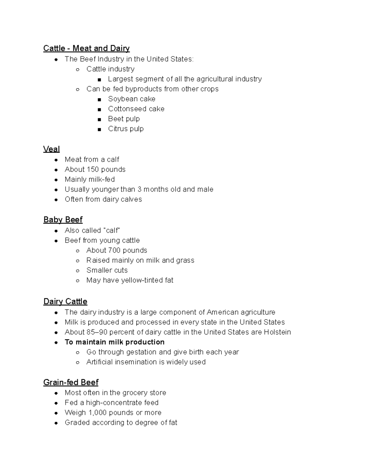 Livestock - Lecture notes - Cattle - Meat and Dairy The Beef Industry ...