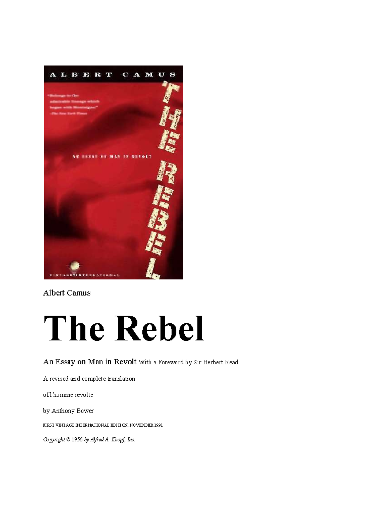 The Rebel An Essay on Man in Revolt by Albert Camus (z-lib - Albert ...