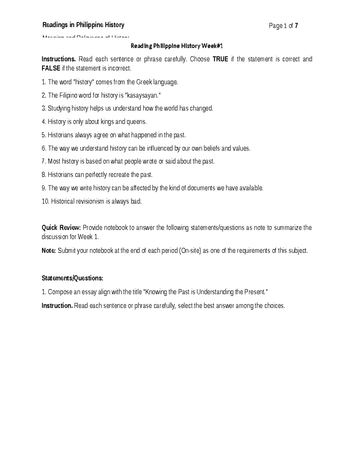 Reading Philippine History Week 12 - Page 1 of 7 Reading Philippine ...