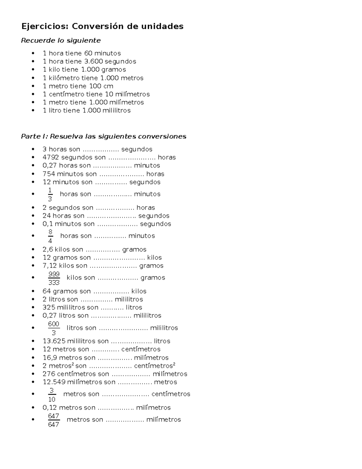 Guía conversiones - Apuntes Conversión de unidades - Ejercicios: de ...