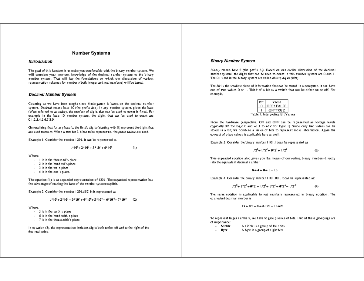 More Reading Numbering System 2 - Number Systems Introduction Binary ...