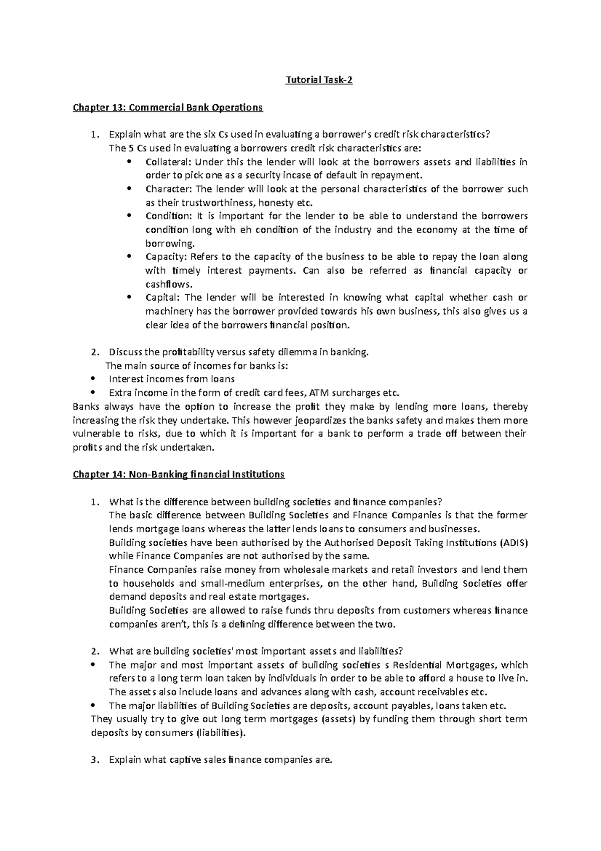 Tutorial Task - 2 - Tutorial Task- Chapter 13: Commercial Bank ...