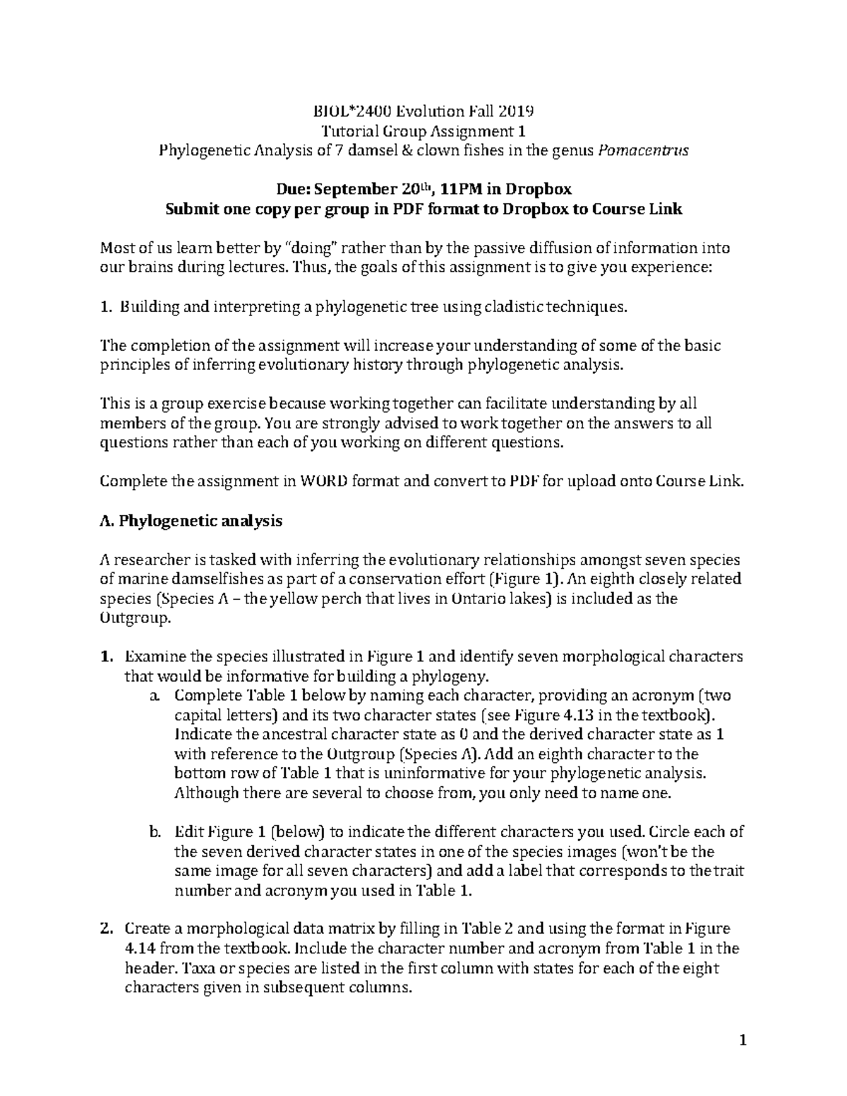 Assignment 1 2019 final - BIOL*2400 Evolution Fall 2019 Tutorial Group ...