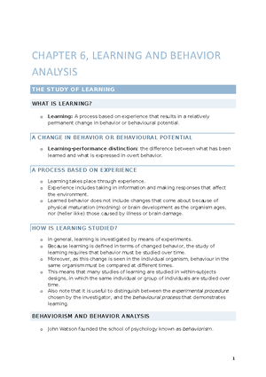 Chapter 6, learning and behavior analysis - CHAPTER 6, LEARNING AND ...
