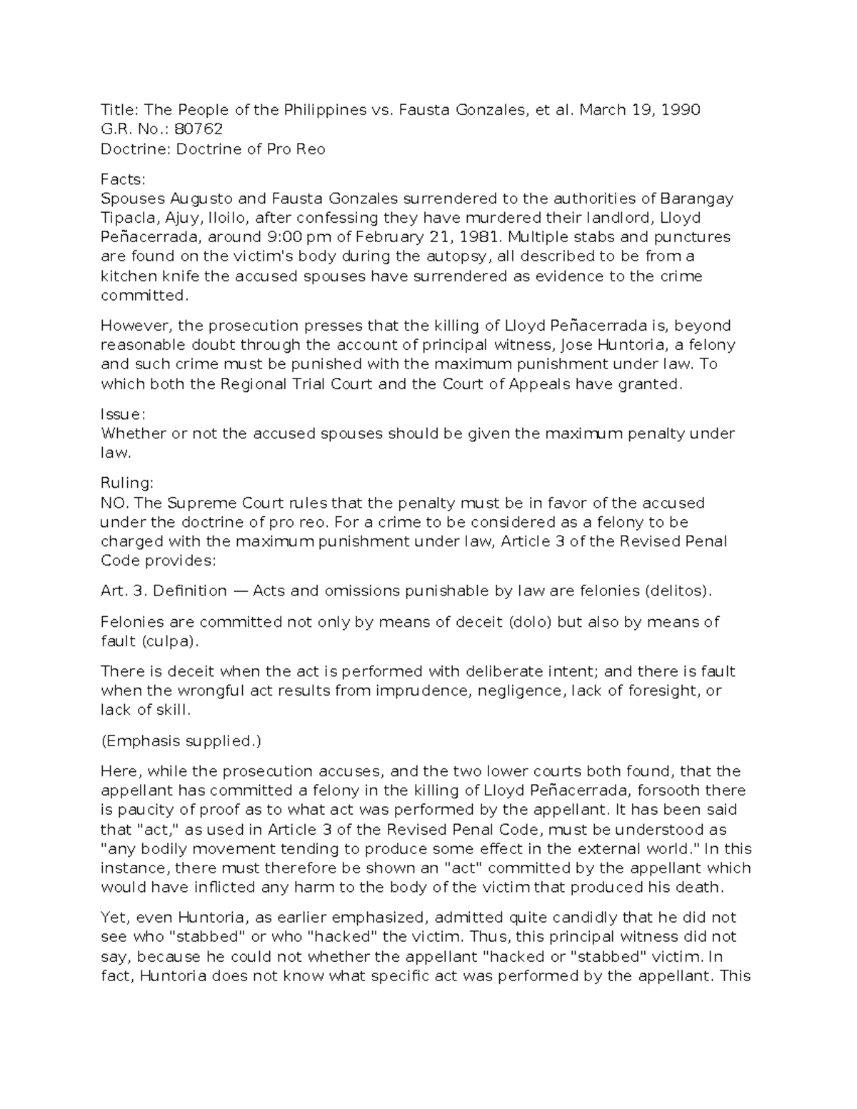 People vs. Gonzales -Doctrine of Pro Reo - Title: The People of the ... People vs. Gonzales -Doctrine of Pro Reo - Title: The People of the ...