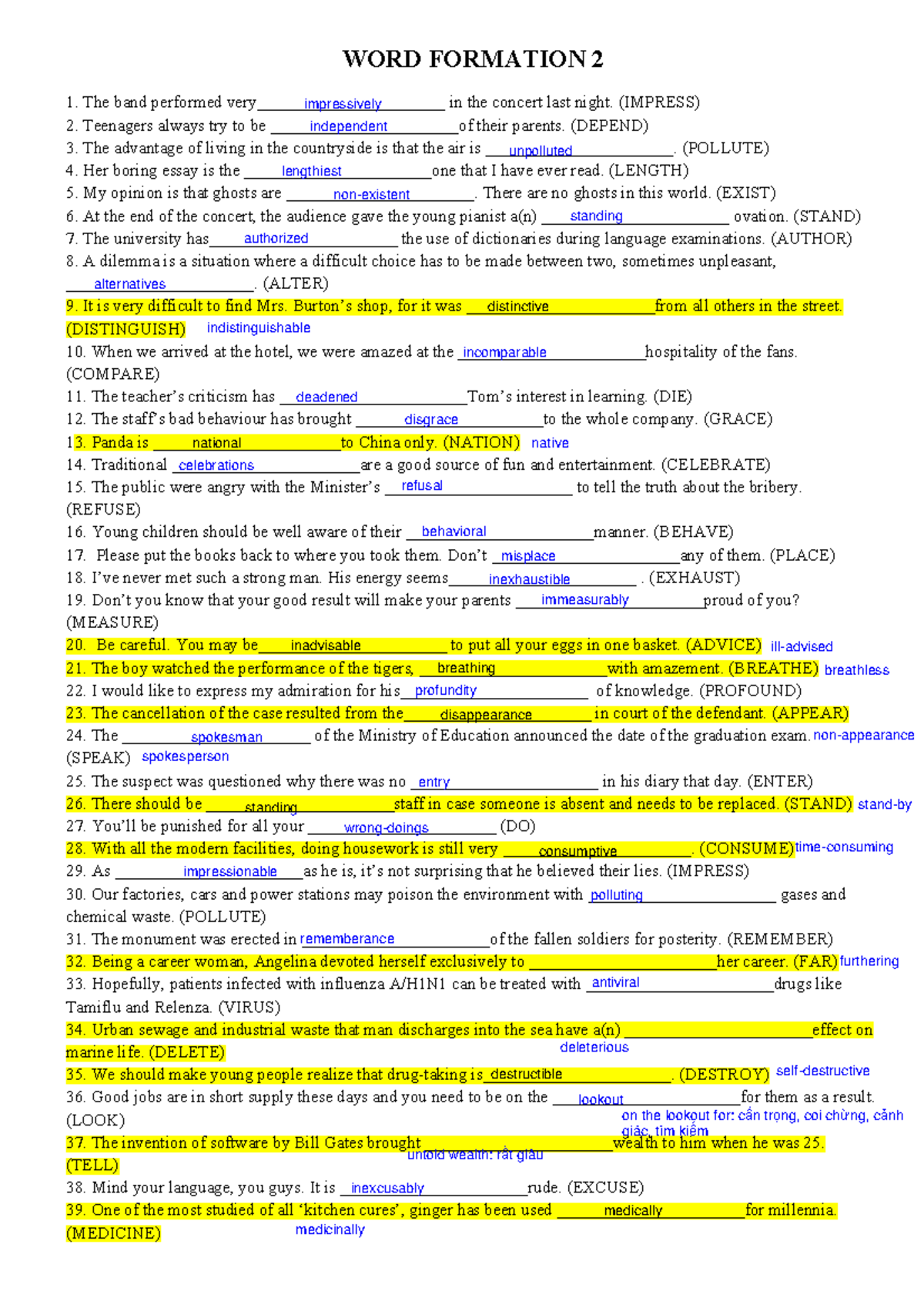 AC8.1. Word forms 3 - word formation anh chuyên - WORD FORMATION 2 The ...