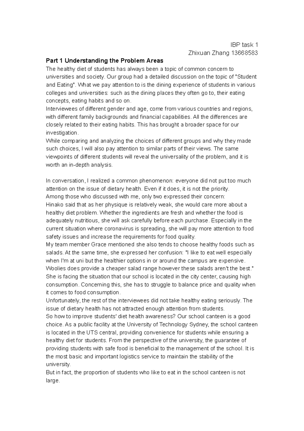 IBP task 1 - IBP task1 - IBP task 1 Zhixuan Zhang 13668583 Part 1 ...