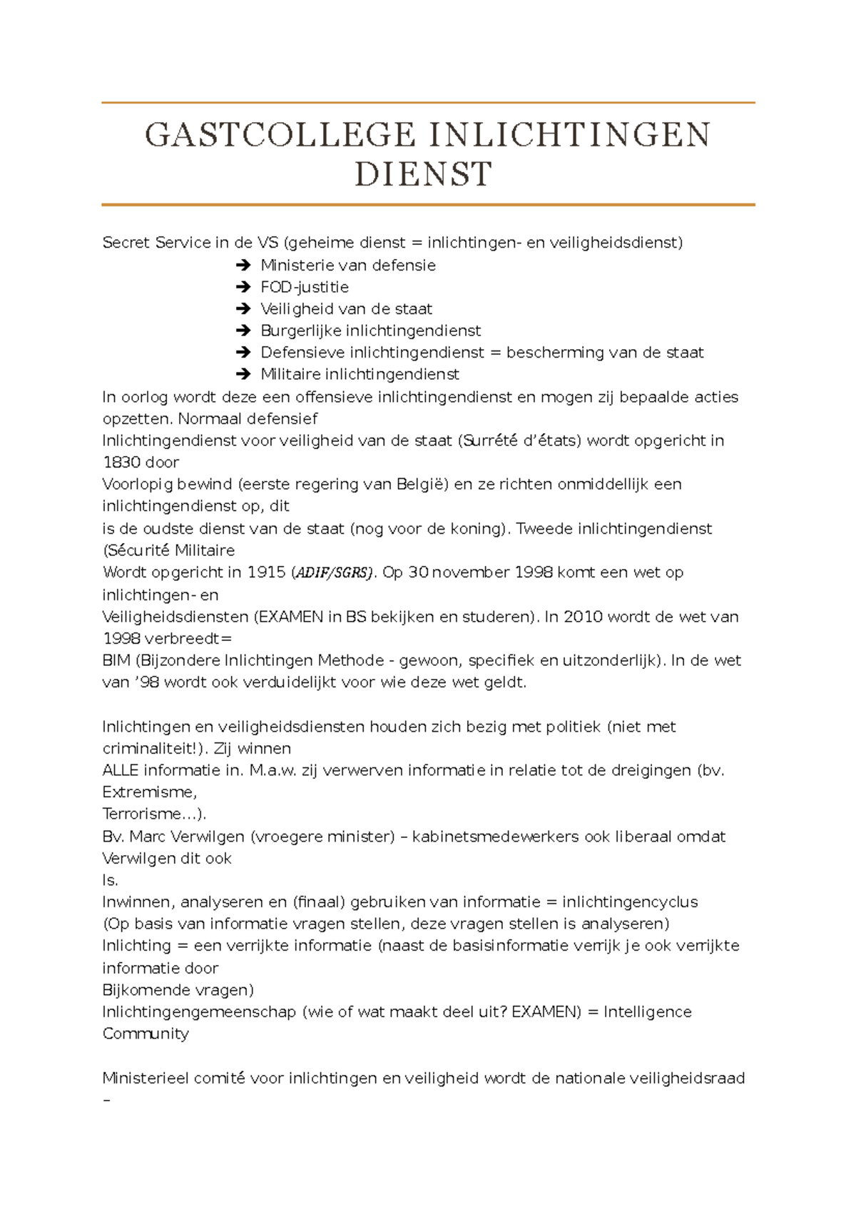 Gastcollege inlichtingen dienst Cools b - GASTCOLLEGE INLICHTINGEN ...