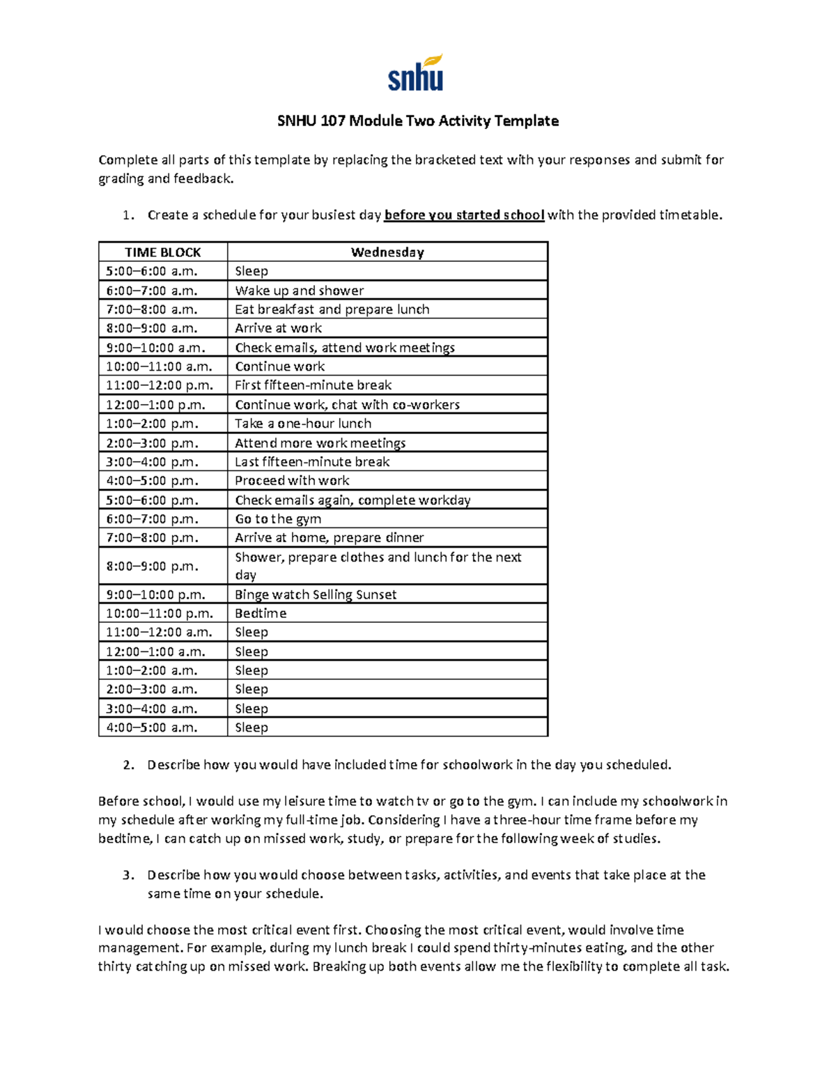SNHU 107 Module Two Activity Template - SNHU 107 Module Two Activity ...