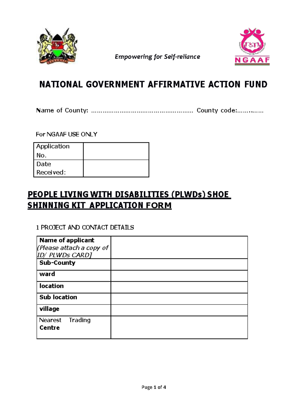 SHOE Shinning KIT Application FORM 1 - Page 1 of 4 Empowering for Self ...