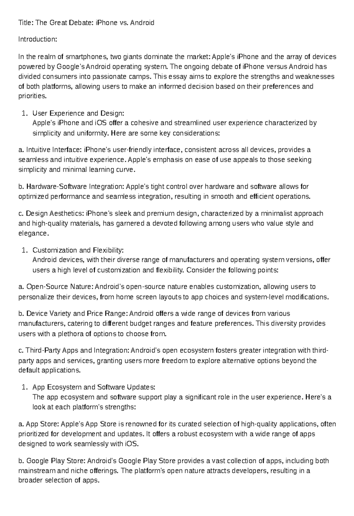 Title The Great Debate i Phone vs. Android - Title: The Great Debate ...