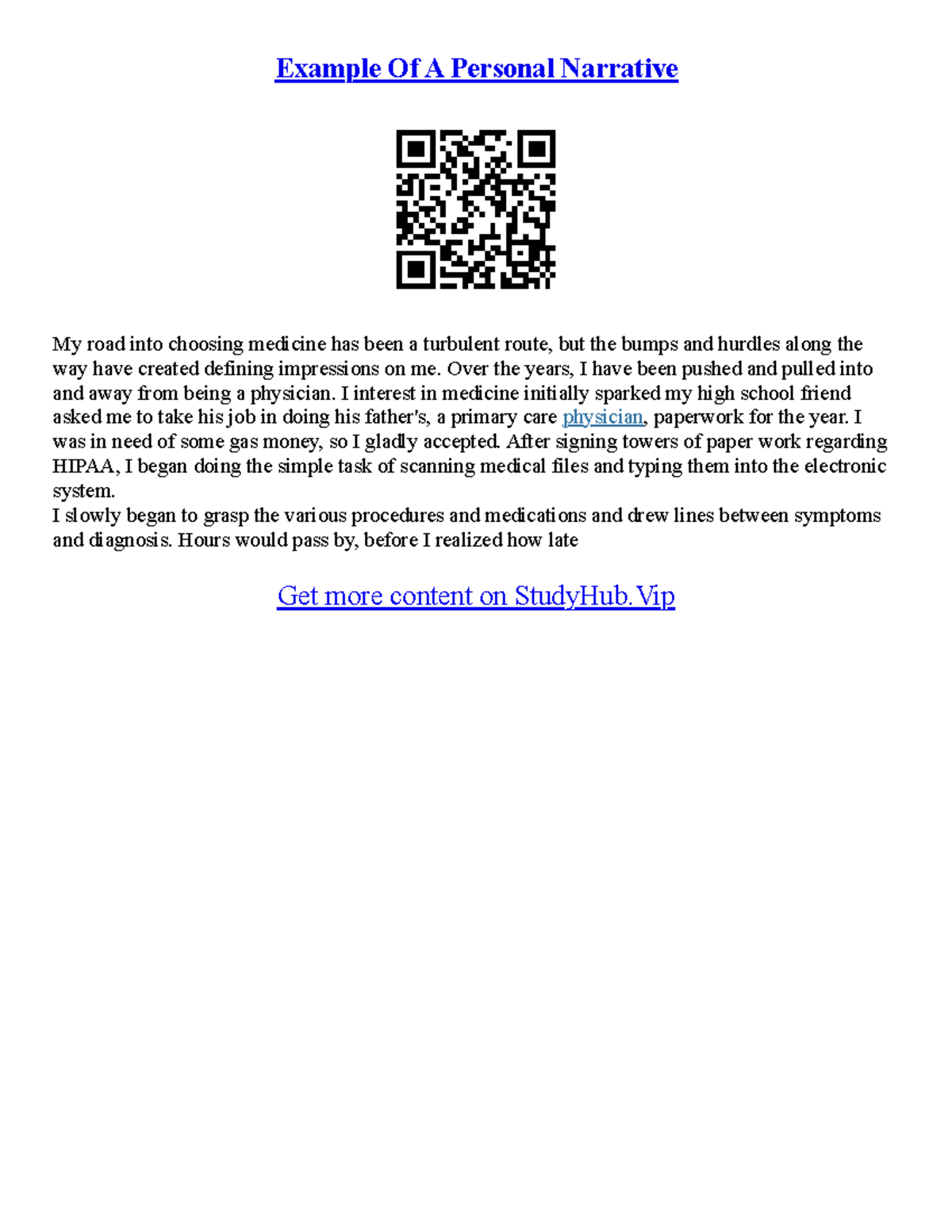 Personal Narrative Essay Example - Example Of A Personal Narrative My ...