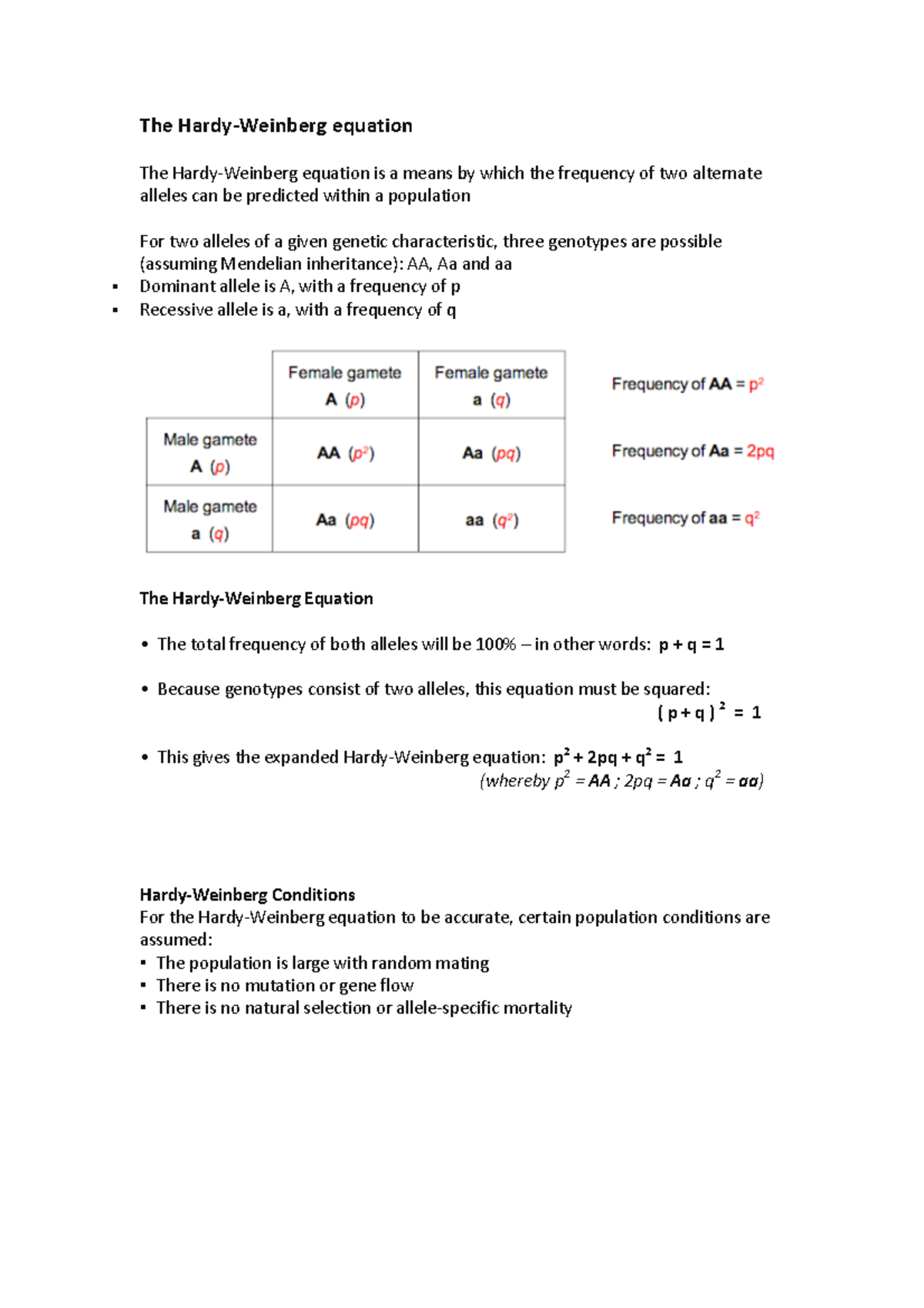 The Hardy Weinberg - Alevels notes biology - The Hardy-Weinberg ...