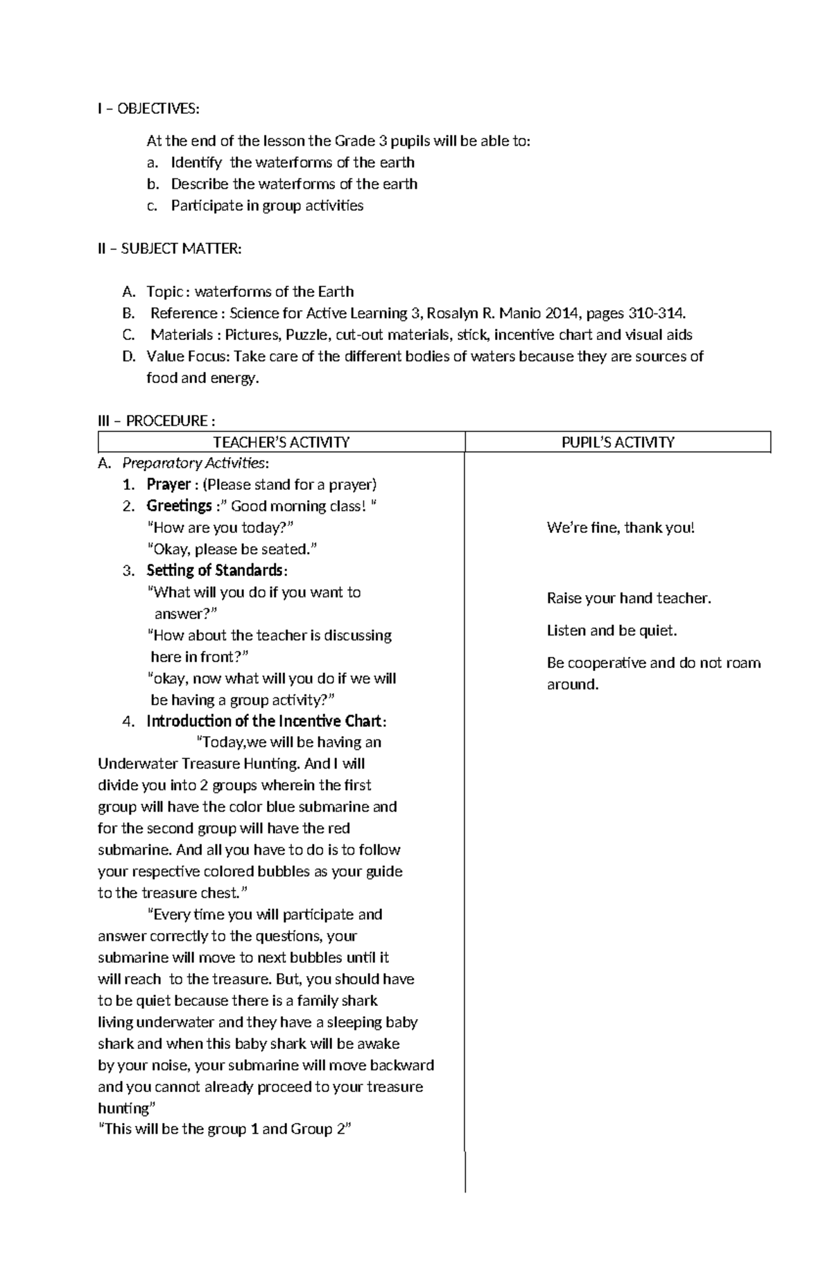 Final DEMO FOR Montessori - I – OBJECTIVES: At the end of the lesson ...