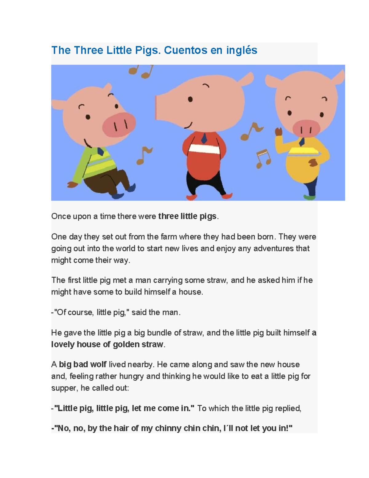 The Three Little Pigs - CUENTO INGLES - The Three Little Pigs. Cuentos en inglés Once upon a ...