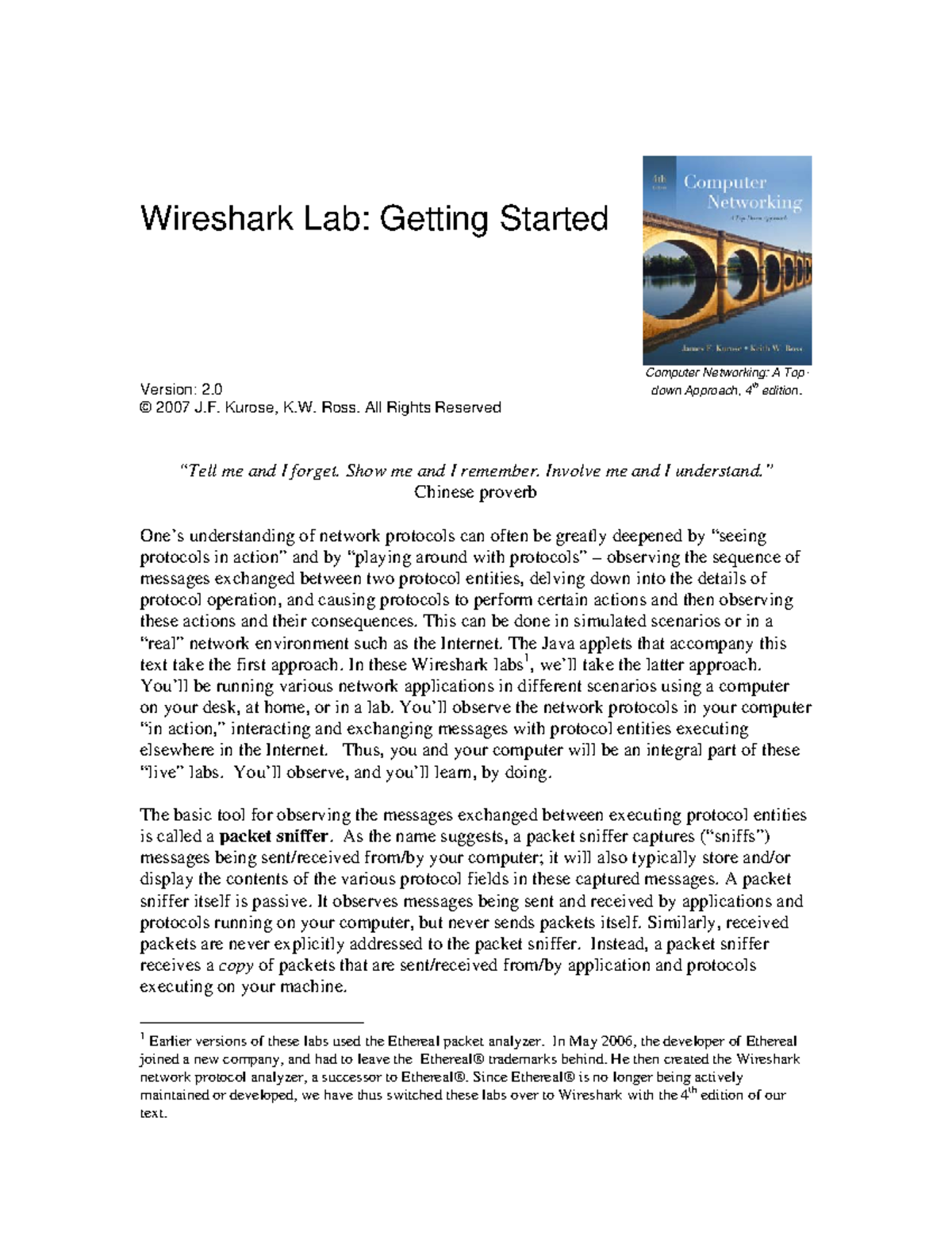 1 Wireshark Intro Wireshark Lab Getting Started Version 2 © 2007