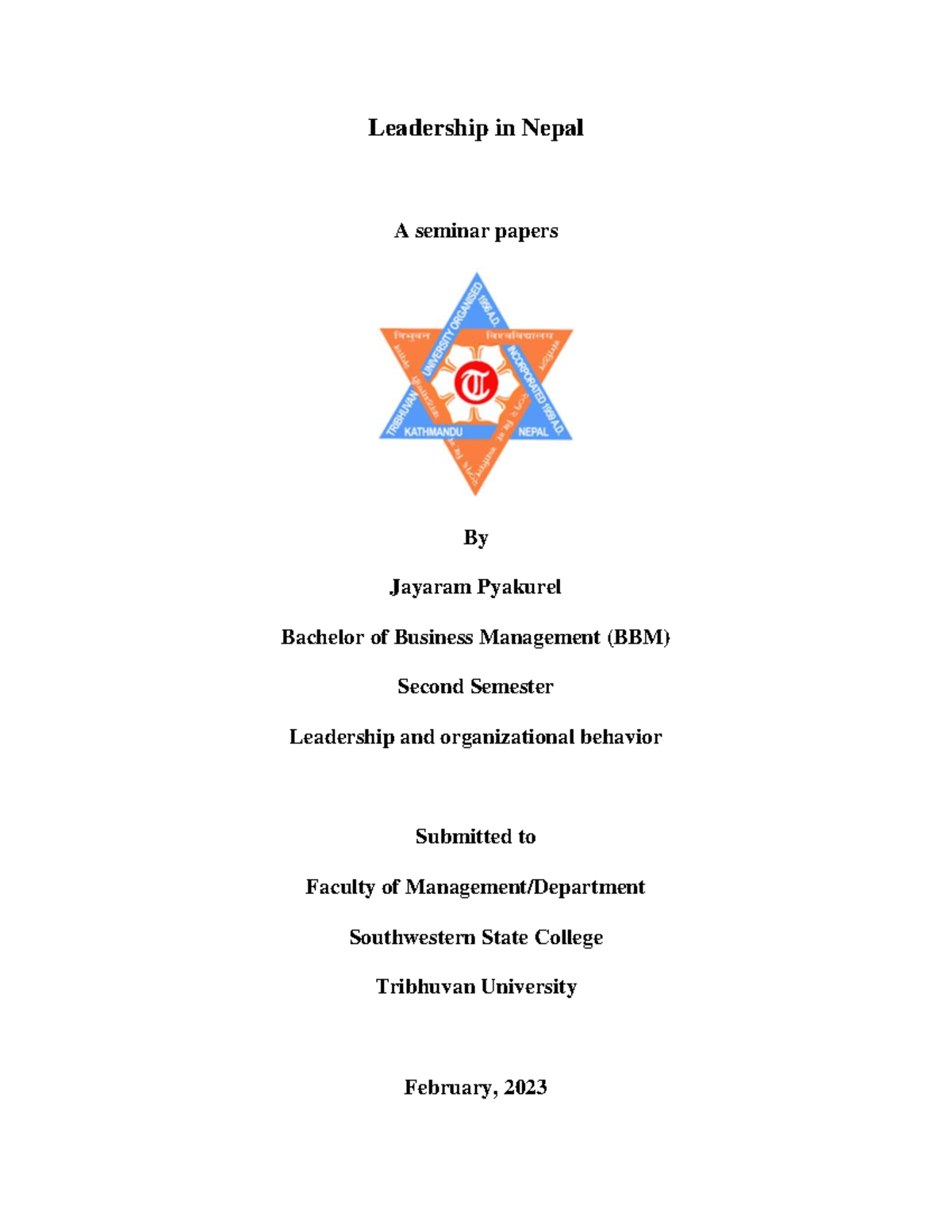 Leadership Jayaram PDF - Leadership in Nepal A seminar papers By ...