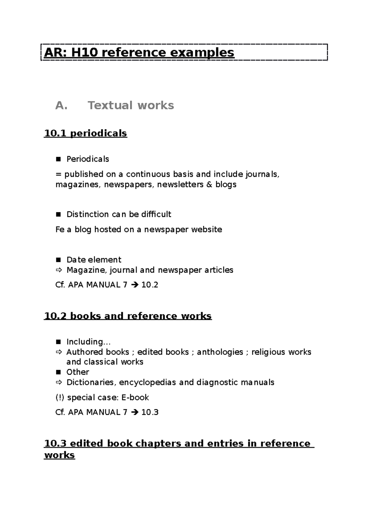 Hoofdstuk 10 cursus APA style - AR: H10 reference examples A. Textual ...