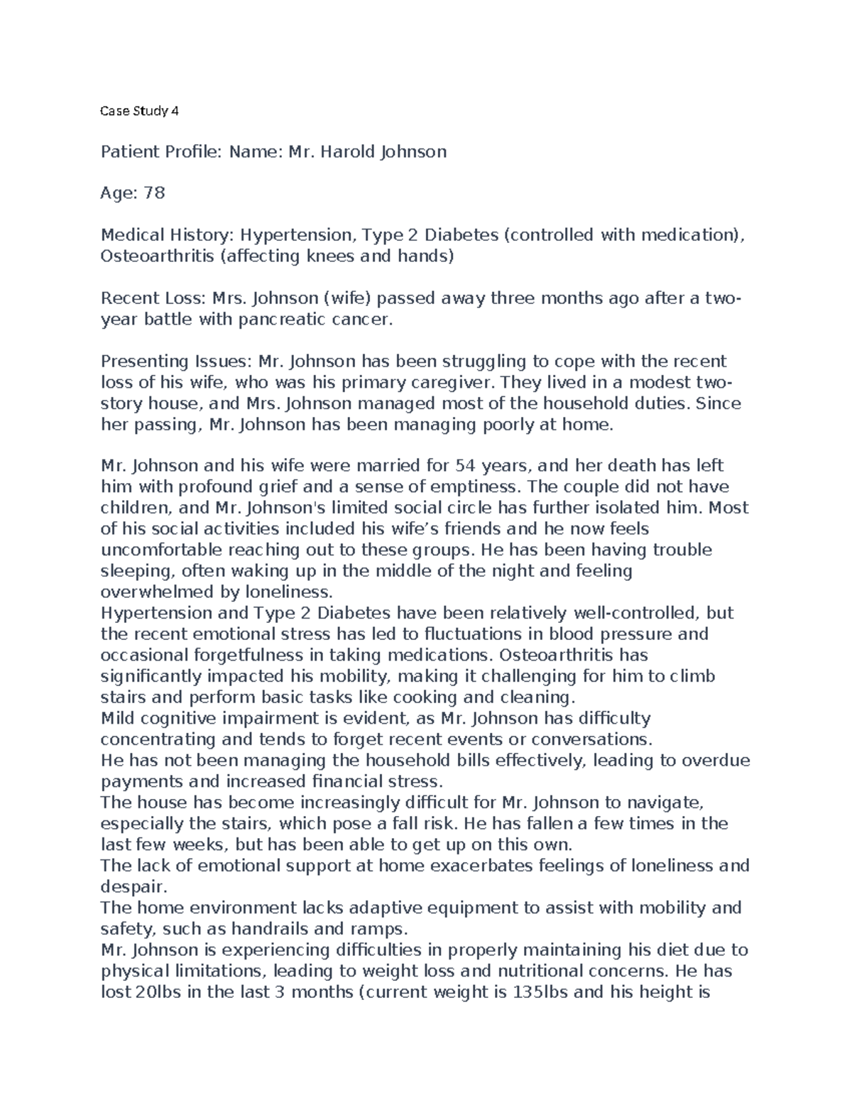 Case Study 4 - assignments - Case Study 4 Patient Profile: Name: Mr ...