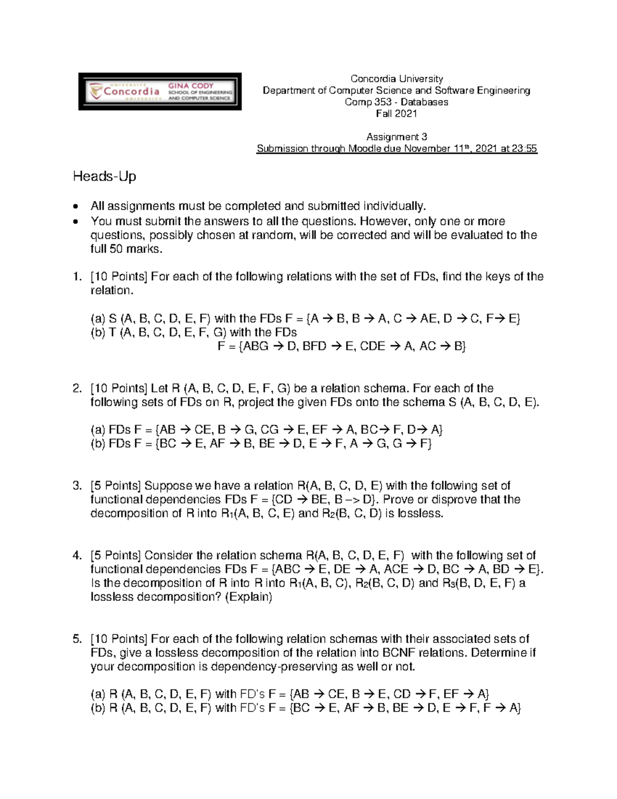 Comp353 Fall 2021 Assignment 3 - COMP 353 - Concordia - Studocu