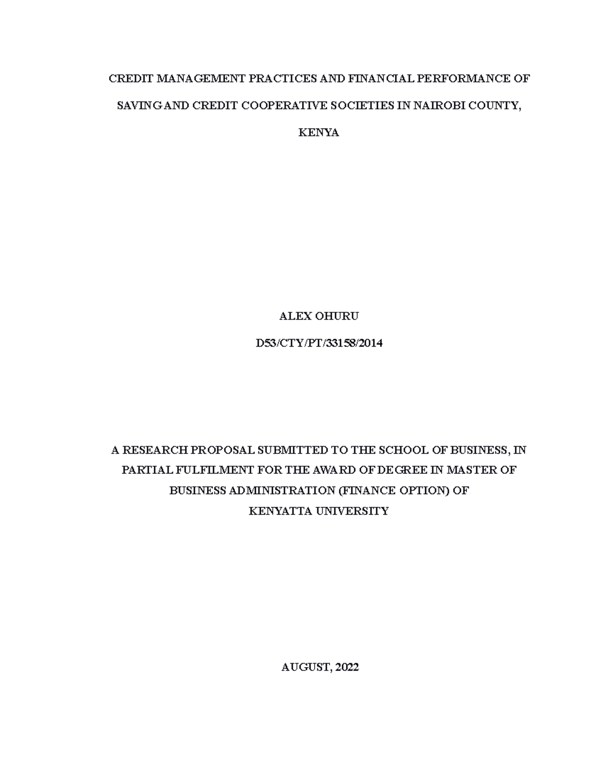 A. Arach -Proposal - CREDIT MANAGEMENT PRACTICES AND FINANCIAL ...