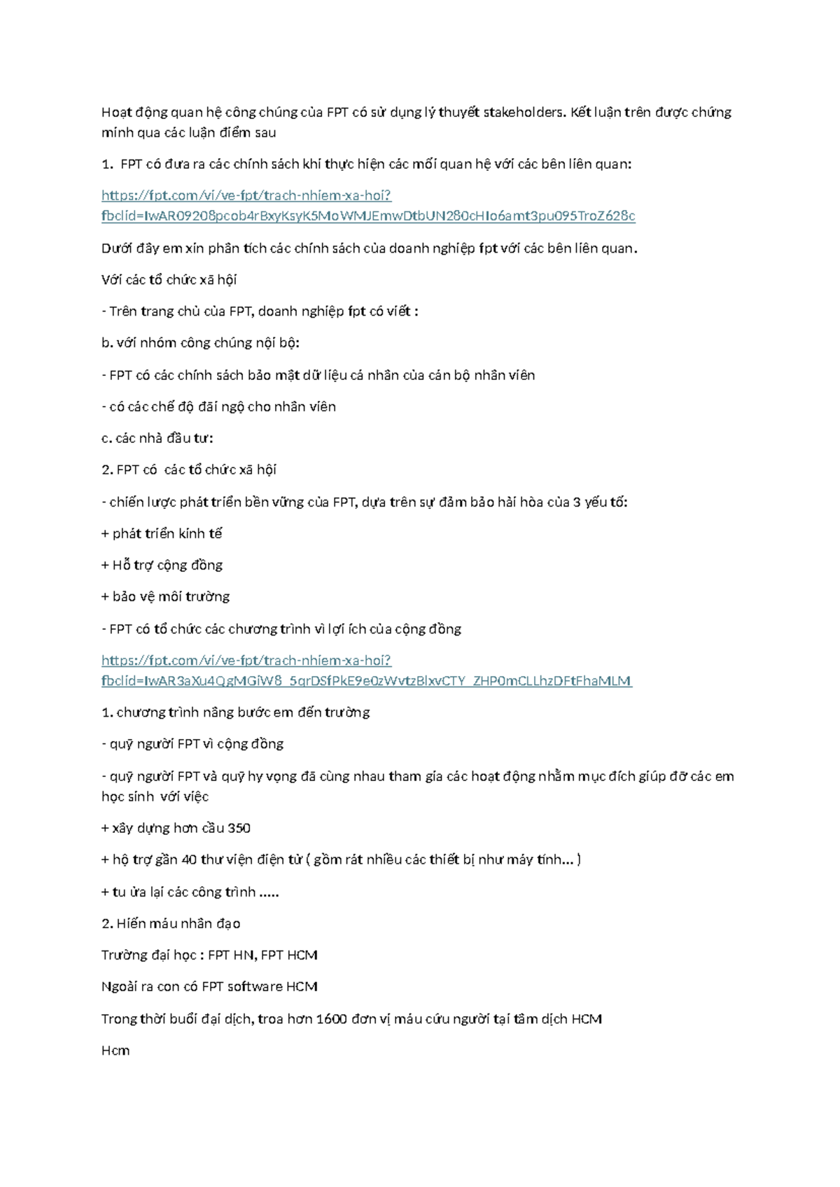 FPT và hoạt động - Hoạt động quan hệ công chúng của FPT có sử dụng lý ...