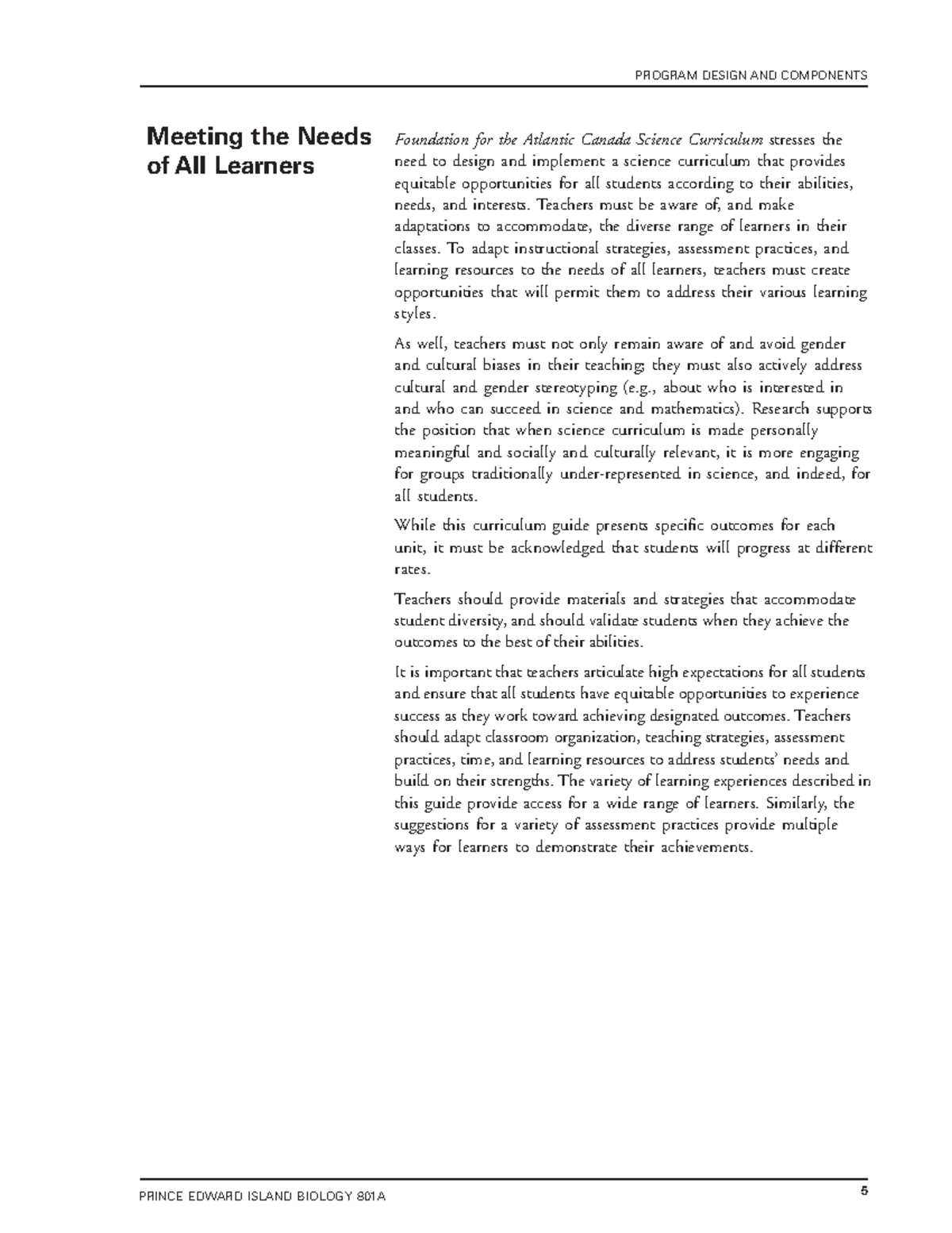 Eelc bio801a-6 - Summaries - 5 PROGRAM DESIGN AND COMPONENTS PRINCE ...