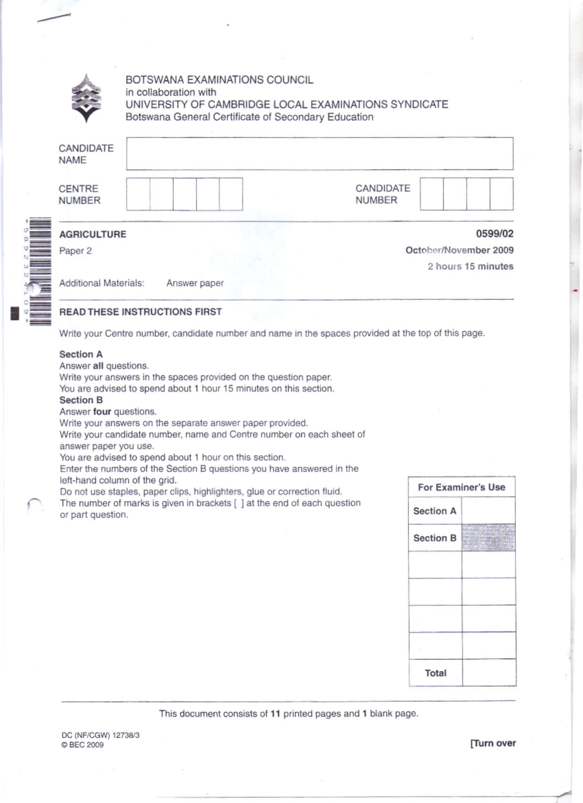 Manduwa Paper 2 Exams - BGCSE Agriculture - Studocu