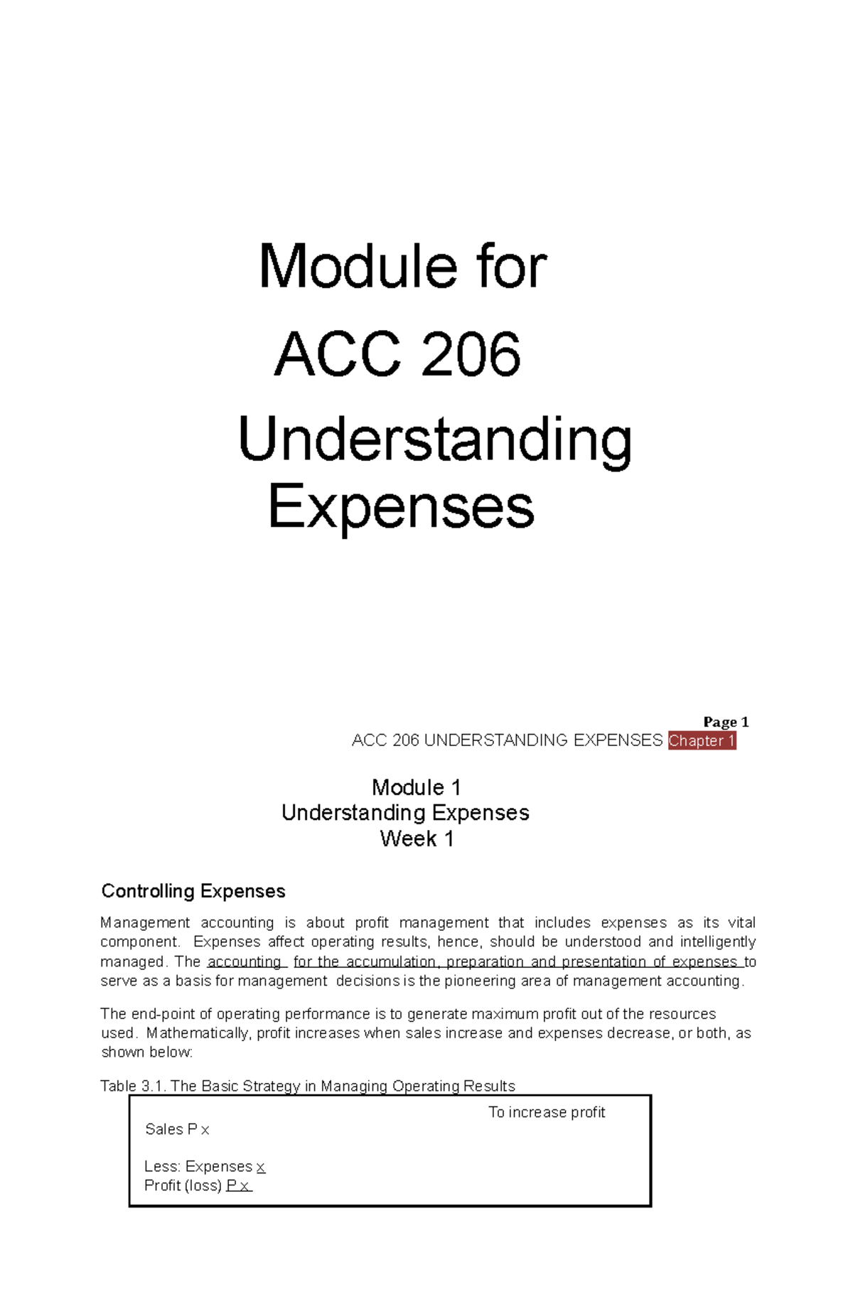 Cost Accounting Material 2 - Module for ACC 206 Understanding Expenses ...
