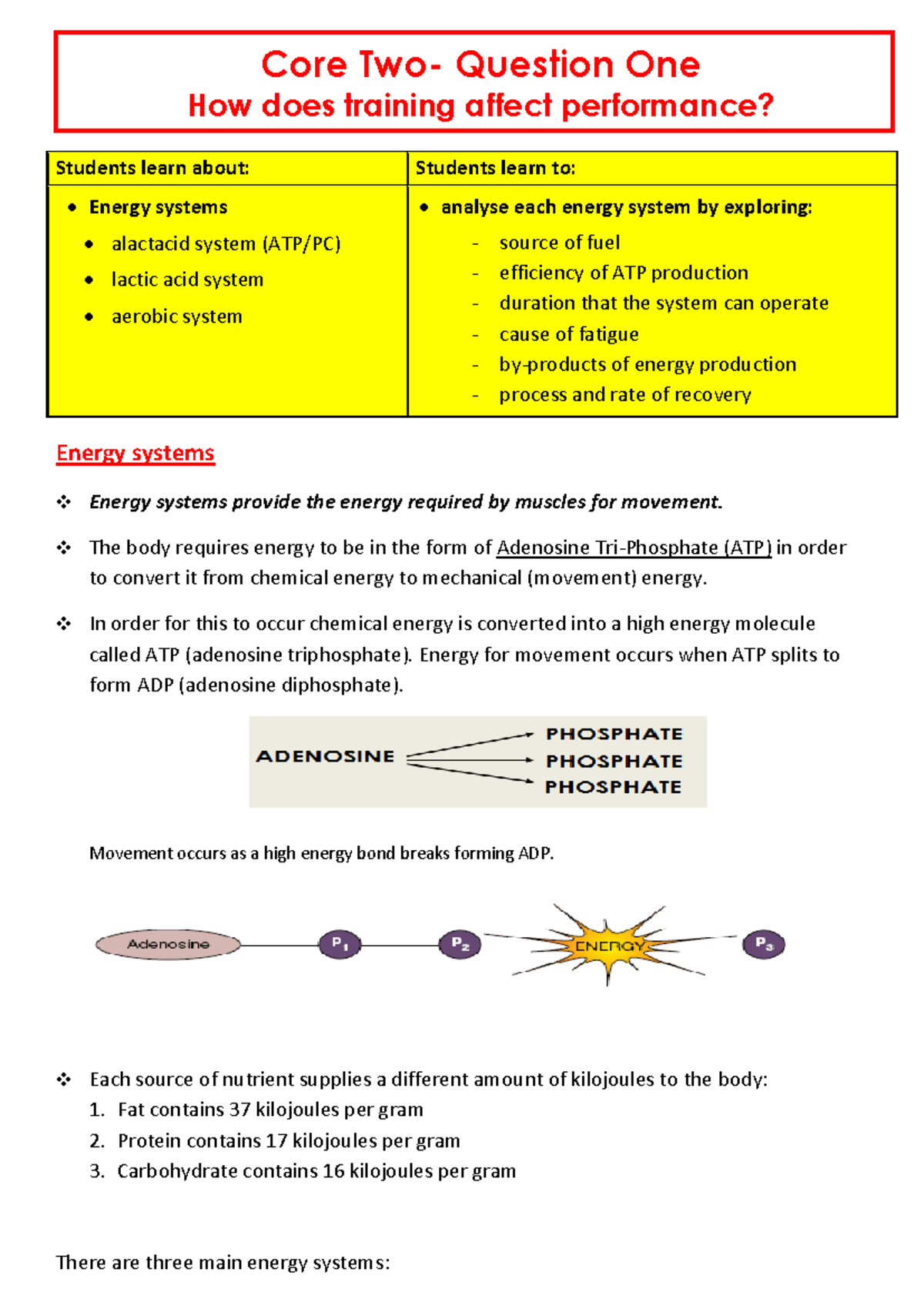 Pdhpe Energy systems - Notes - Students learn about: Students learn to ...