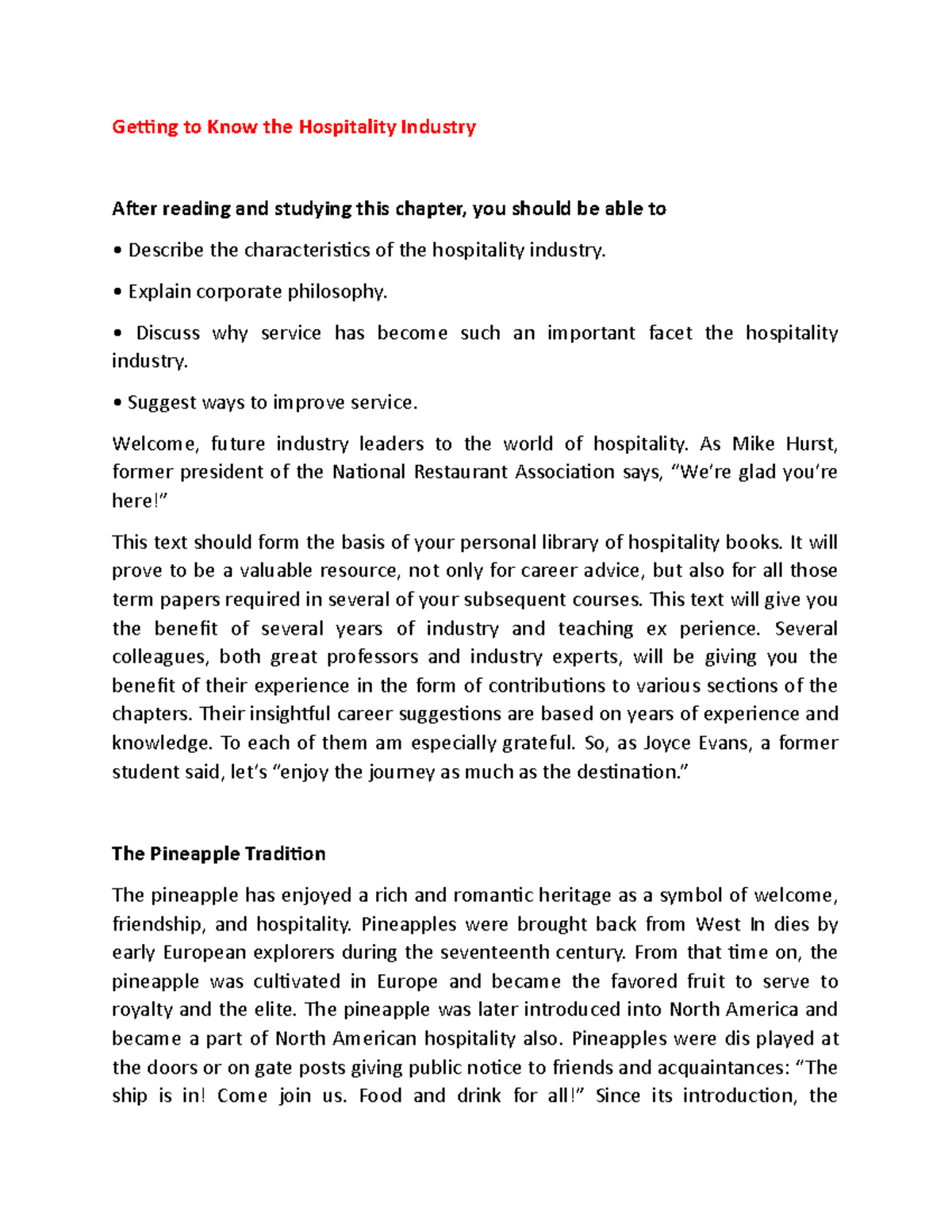 Getting to Know the Hospitality Industry - Explain corporate philosophy ...