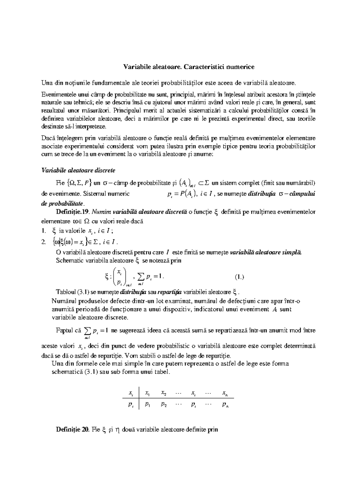 2 - Materiale de invatat - Variabile aleatoare. Caracteristici numerice ...