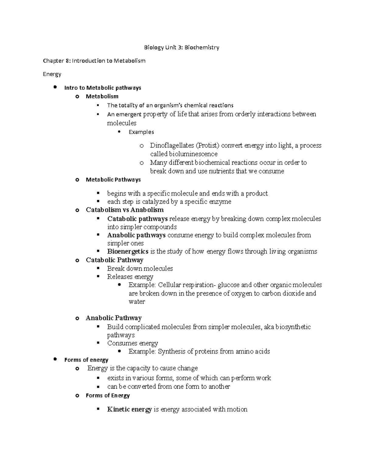 Biology Unit 3 - Unit 3 - ####### Biology Unit 3: Biochemistry ...