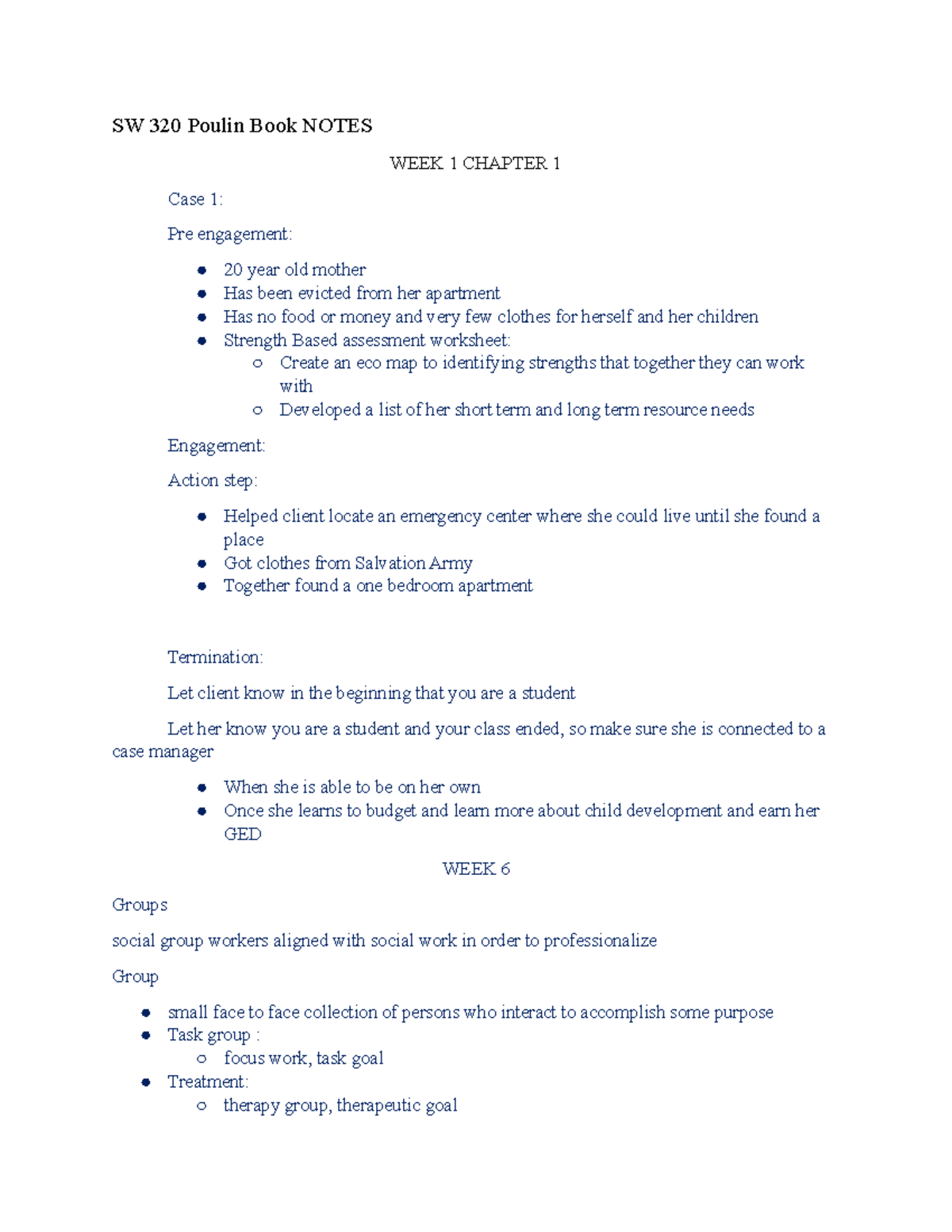 Sw 320 - lecture notes - SW 320 Poulin Book NOTES WEEK 1 CHAPTER 1 Case ...
