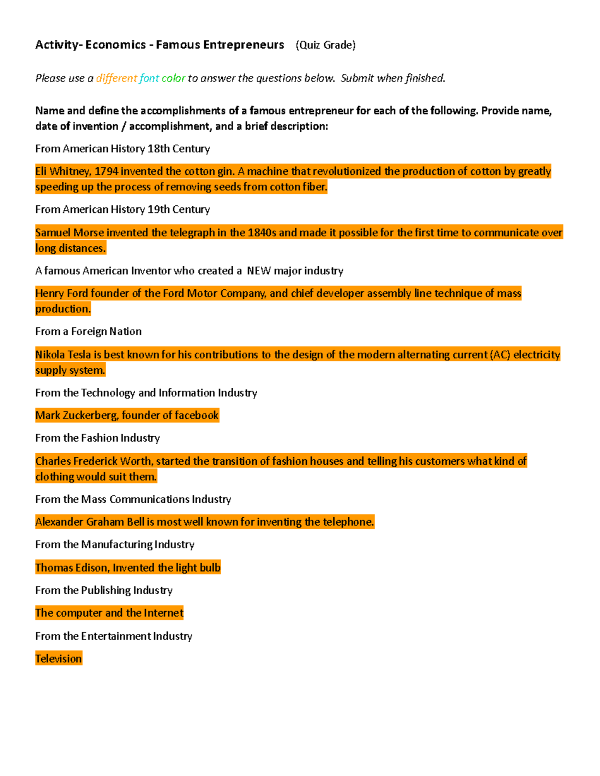 Jamarion Johnson - Activity - Entrepreneurs (Quiz) - 3014518 - Activity ...