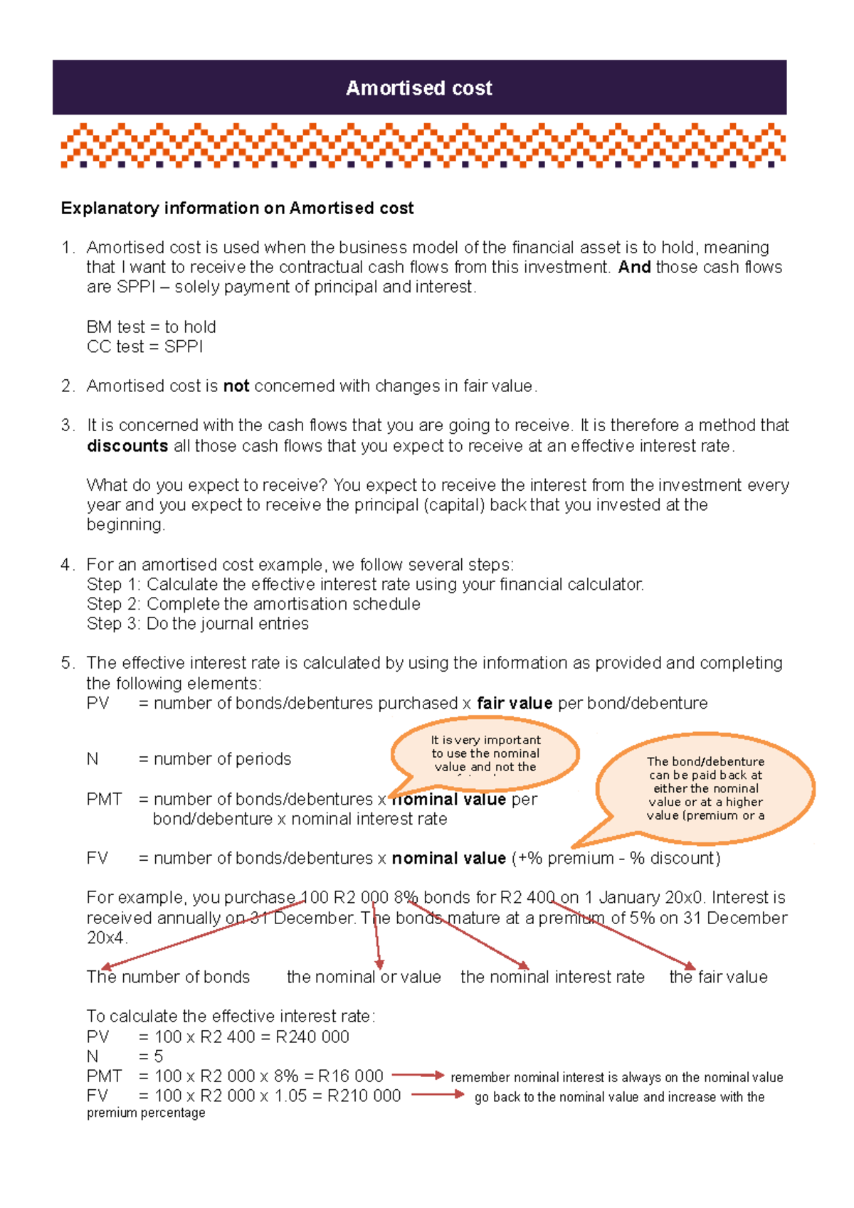 Amortised cost document - Amortised cost Explanatory information on ...