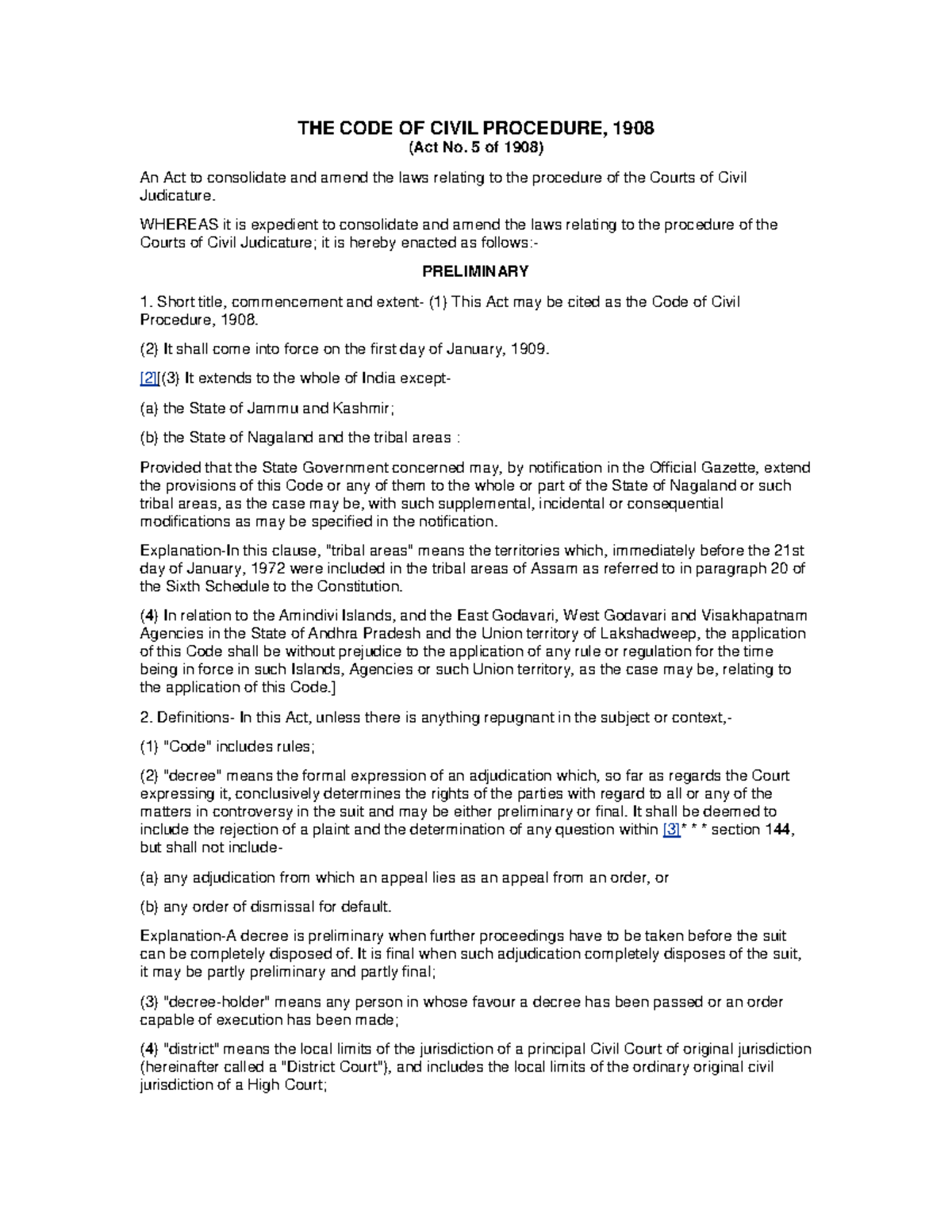 CPC 1908 for study for the exam - THE CODE OF CIVIL PROCEDURE, 1908 (Act No. 5 of 1908) An Act ...