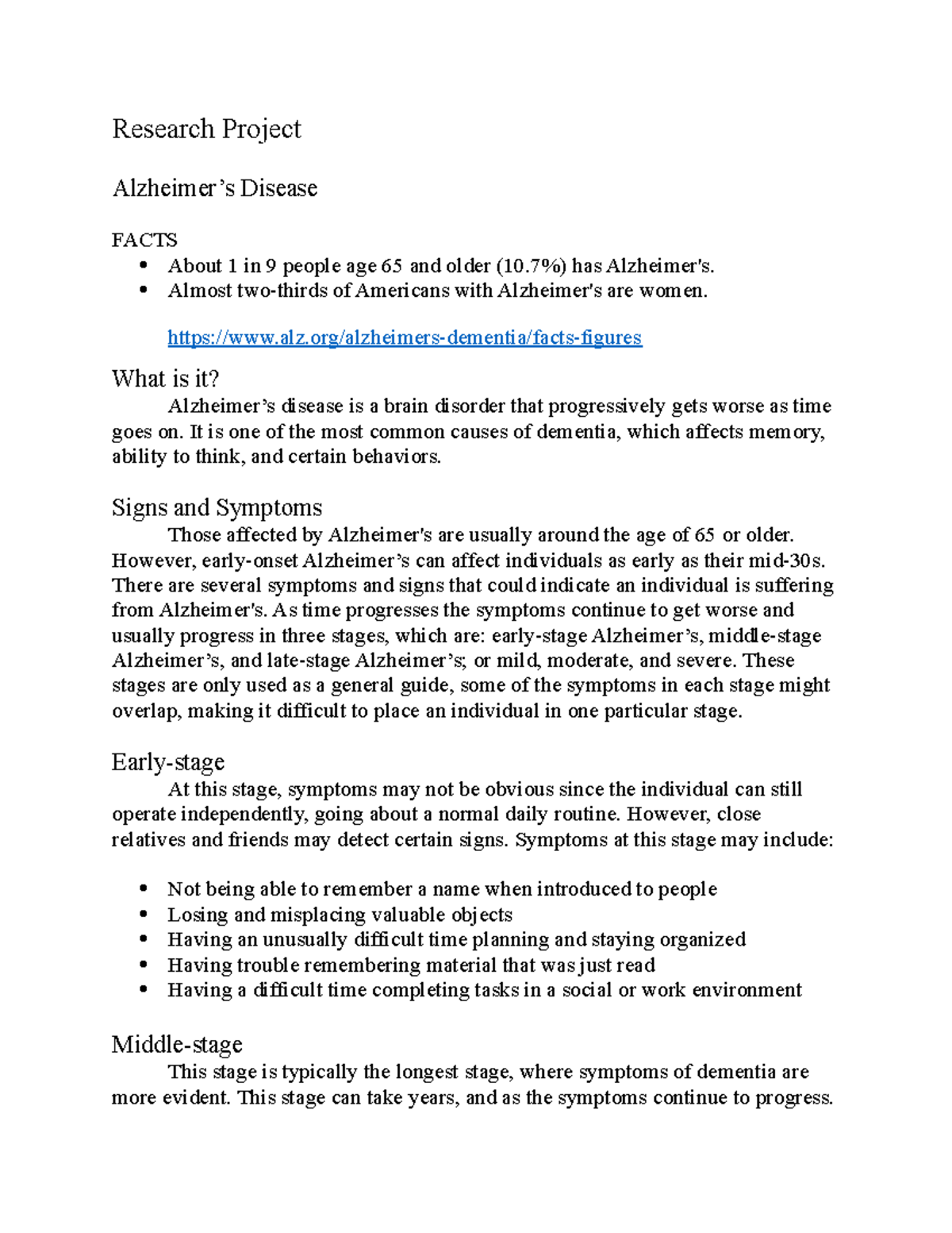 Alzheimers Research Project - Research Project Alzheimer’s Disease ...