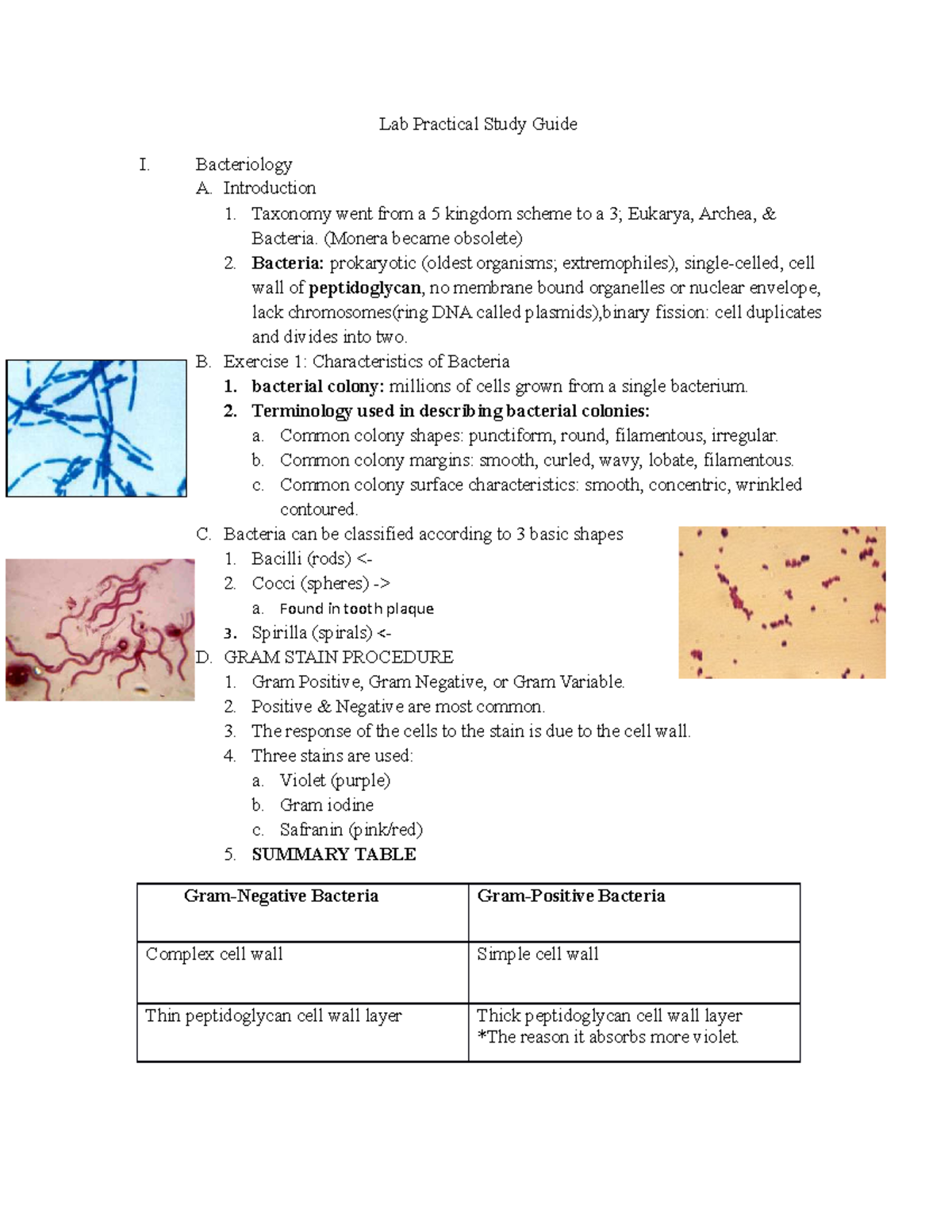 Biol 1134 lab practical study guide - Lab Practical Study Guide I ...