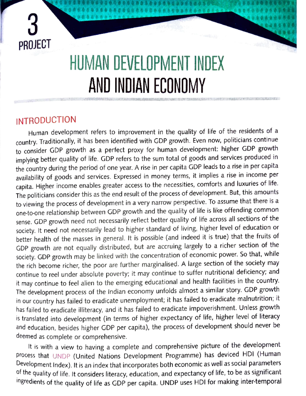 Project OF Human Development Index AND Indian Economy - Bachelor of ...