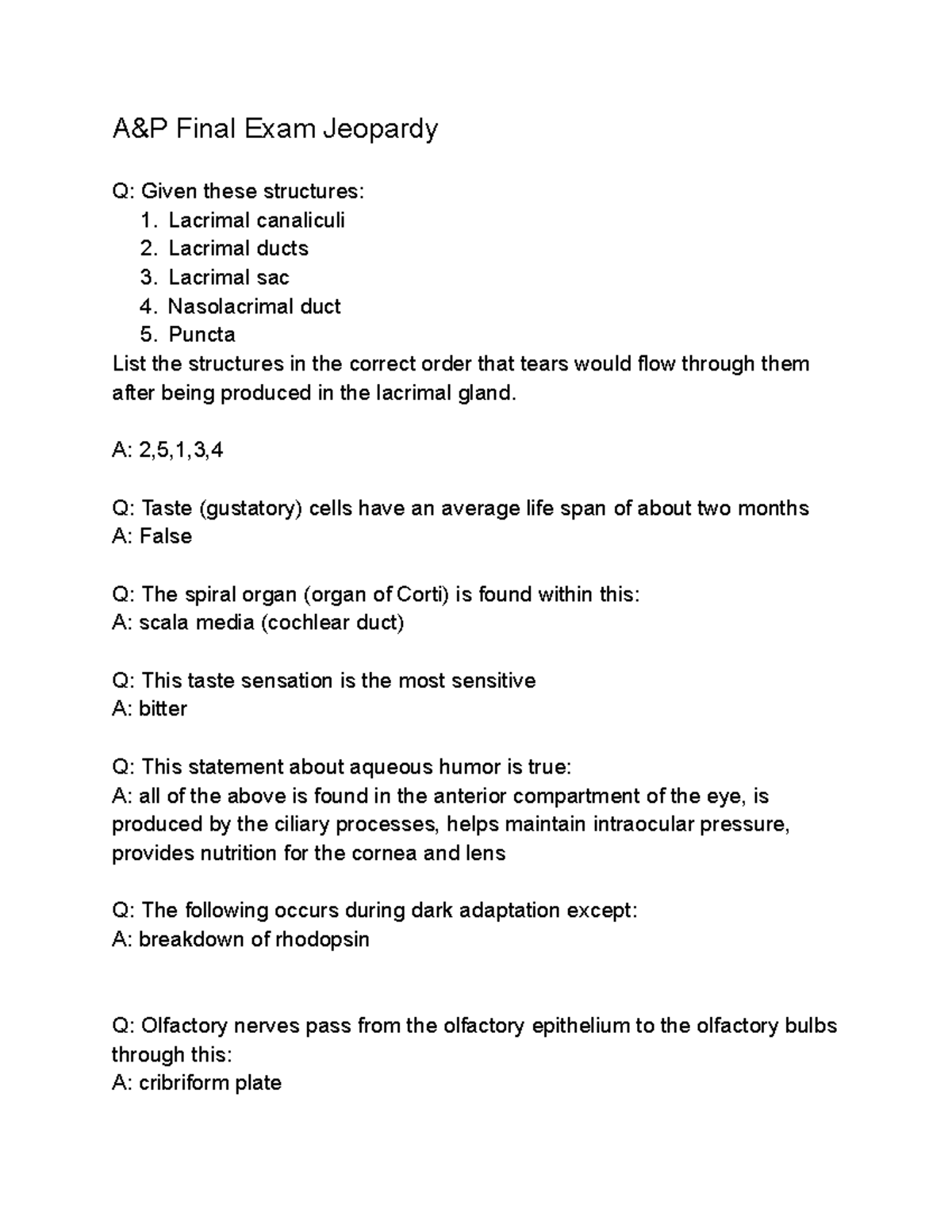 A&P Final Exam Jeopardy Study Guide - A&P Final Exam Jeopardy Q: Given ...