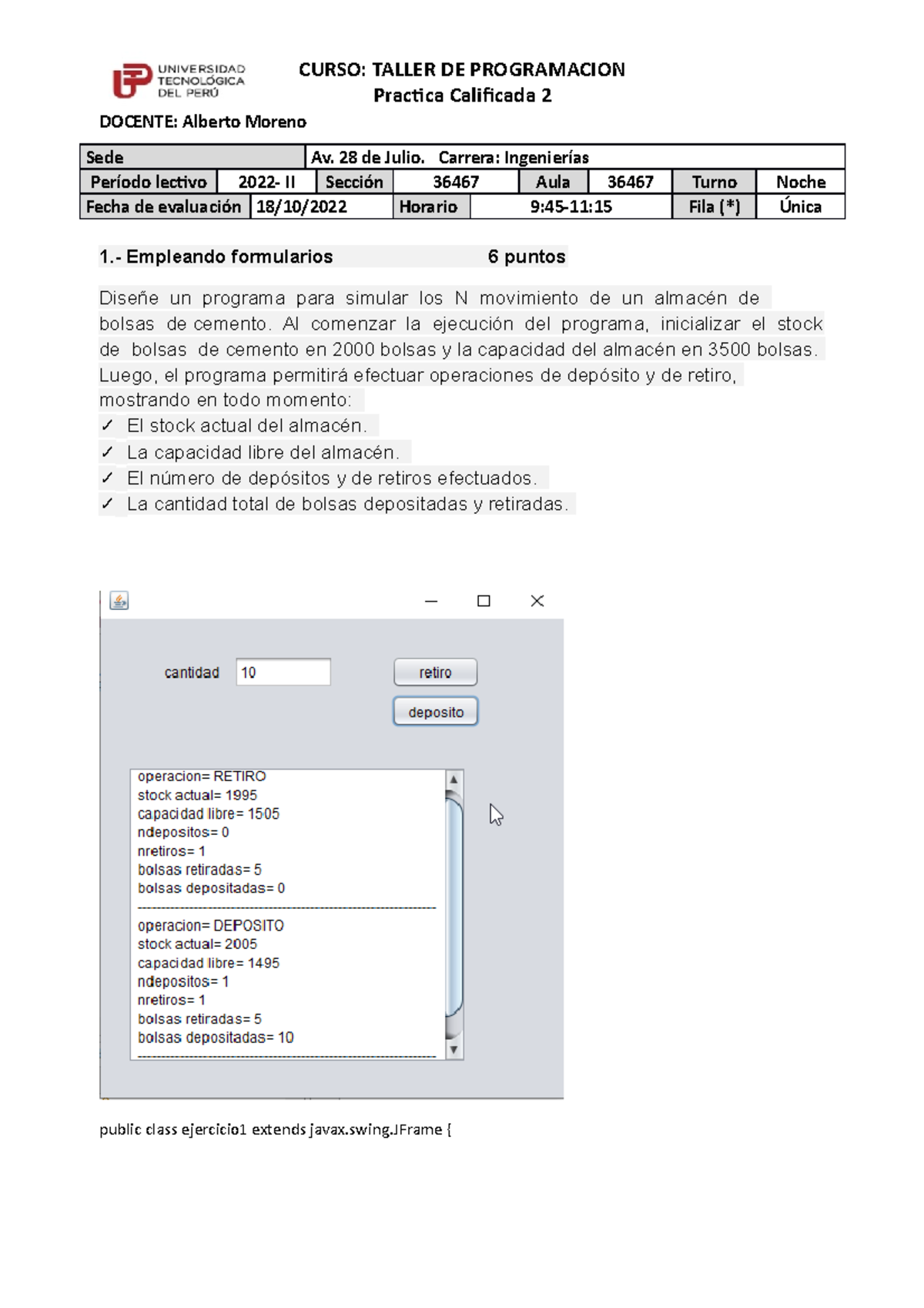 Practica Calificada 2 Taller Programacion-1 marco 2 - Practica Calificada 2 DOCENTE: Alberto ...