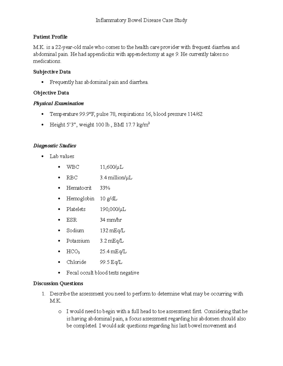 IBD case study - Inflammatory Bowel Disease Case Study Patient Profile ...