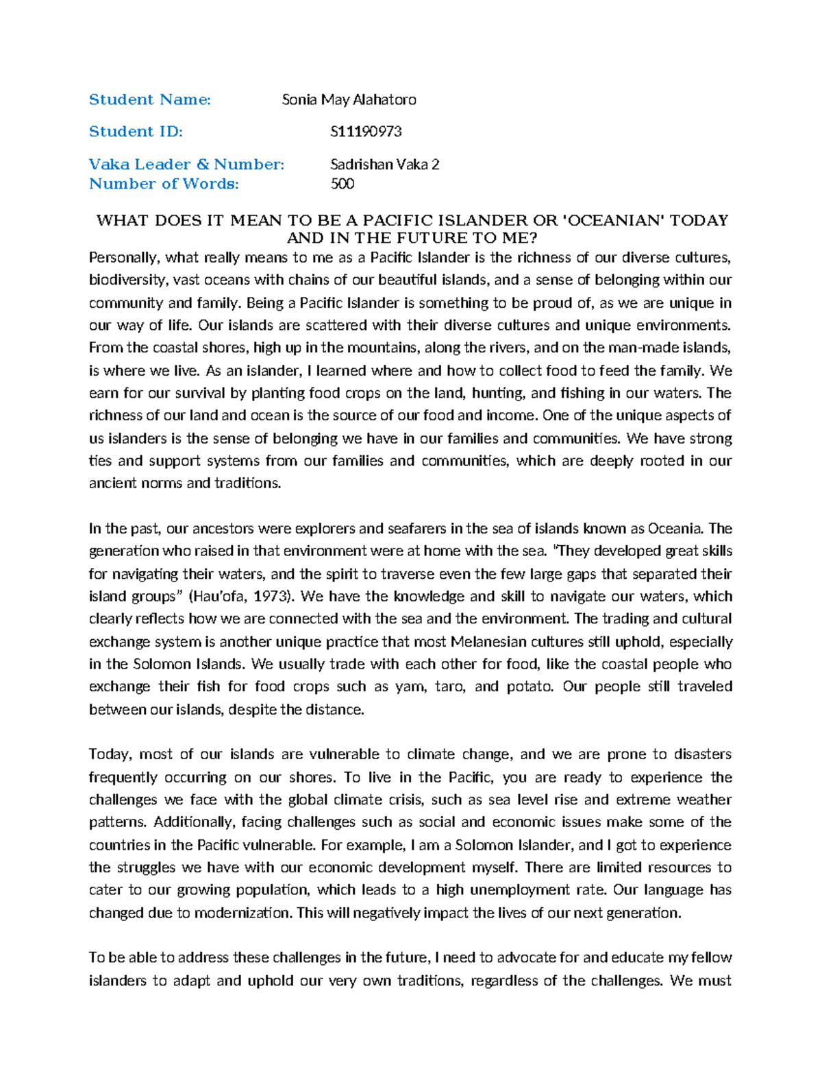 Reflection I S11190973 Sonia May Alahatoro - Student Name: Sonia May ...