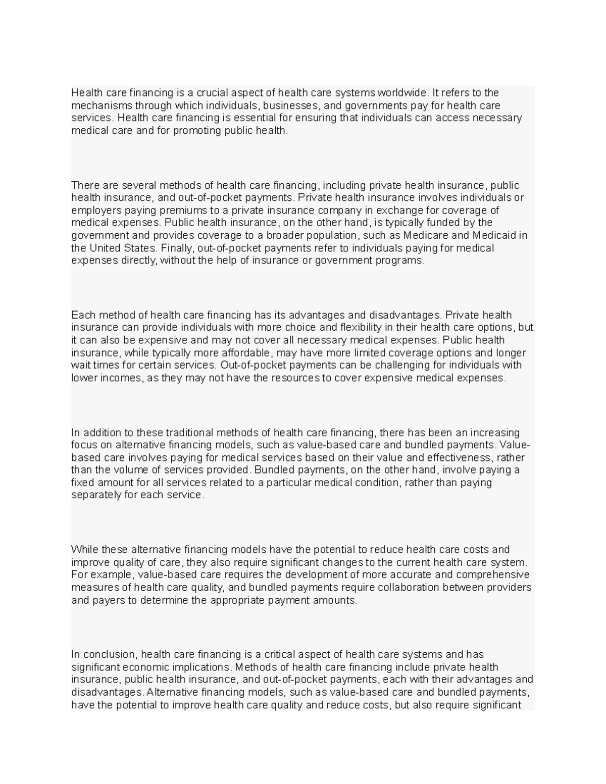 Lecture on Health Care financing - Health care financing is a crucial ...