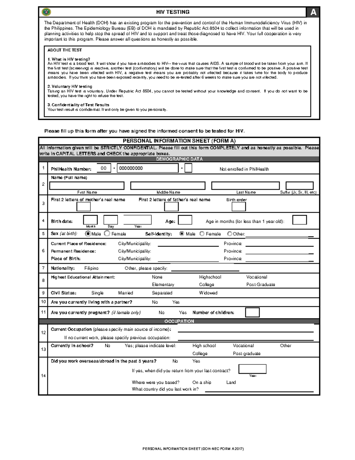 01 hiv personal information sheet form - Please fill up this form after ...