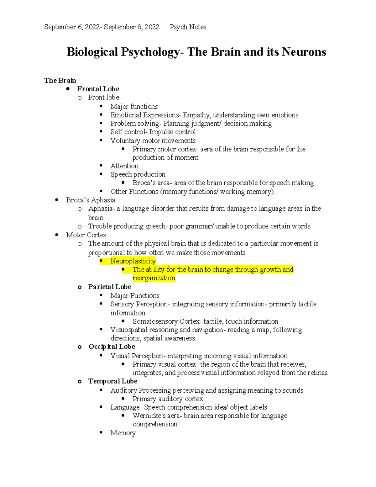 Biological Psychology Sep 6 Sep 8 2022 - Biological Psychology- The ...