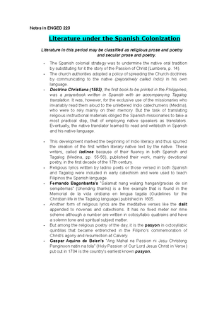 Literature under the American Colonization - Notes in ENGED 223 ...