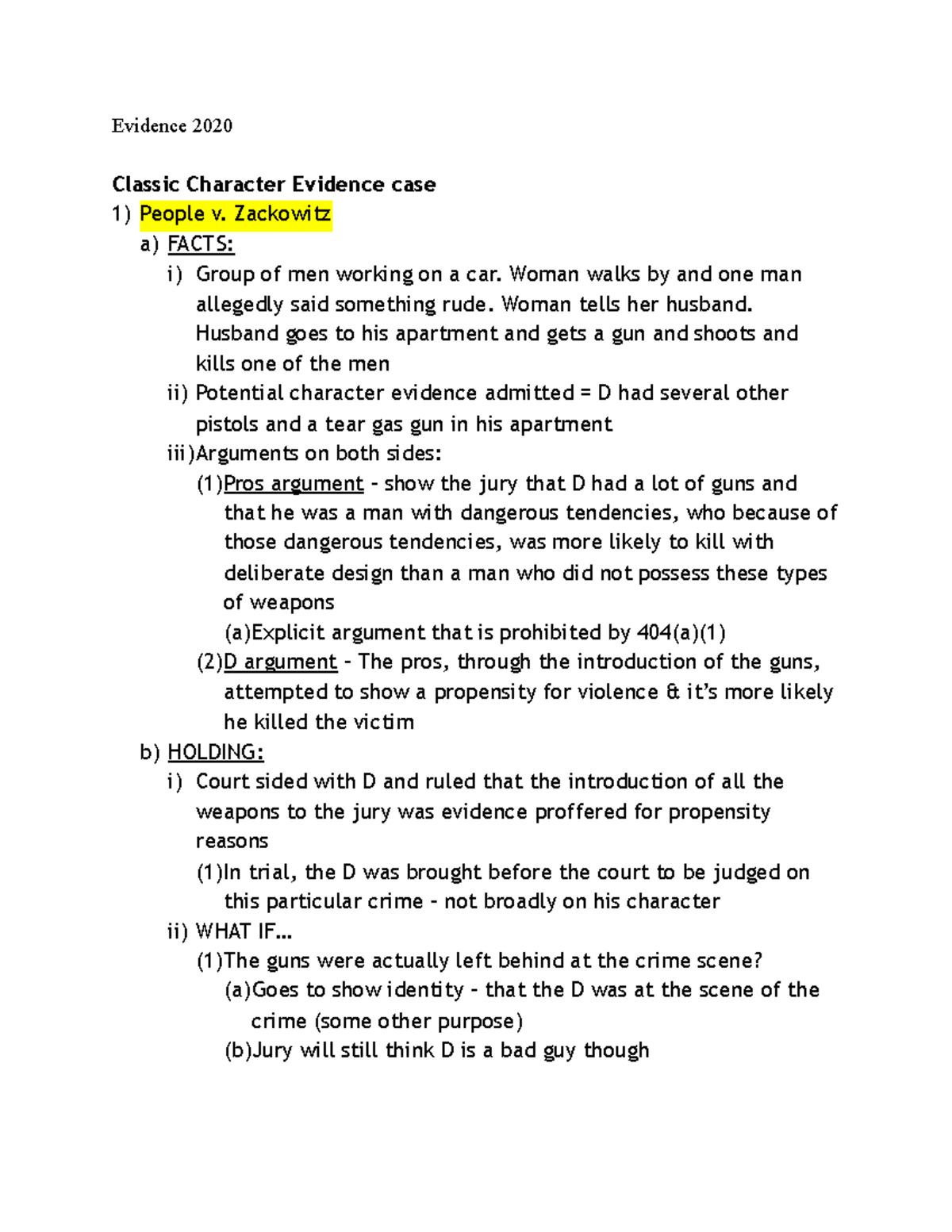 Classic Character Evidence case - Evidence 2020 Classic Character ...
