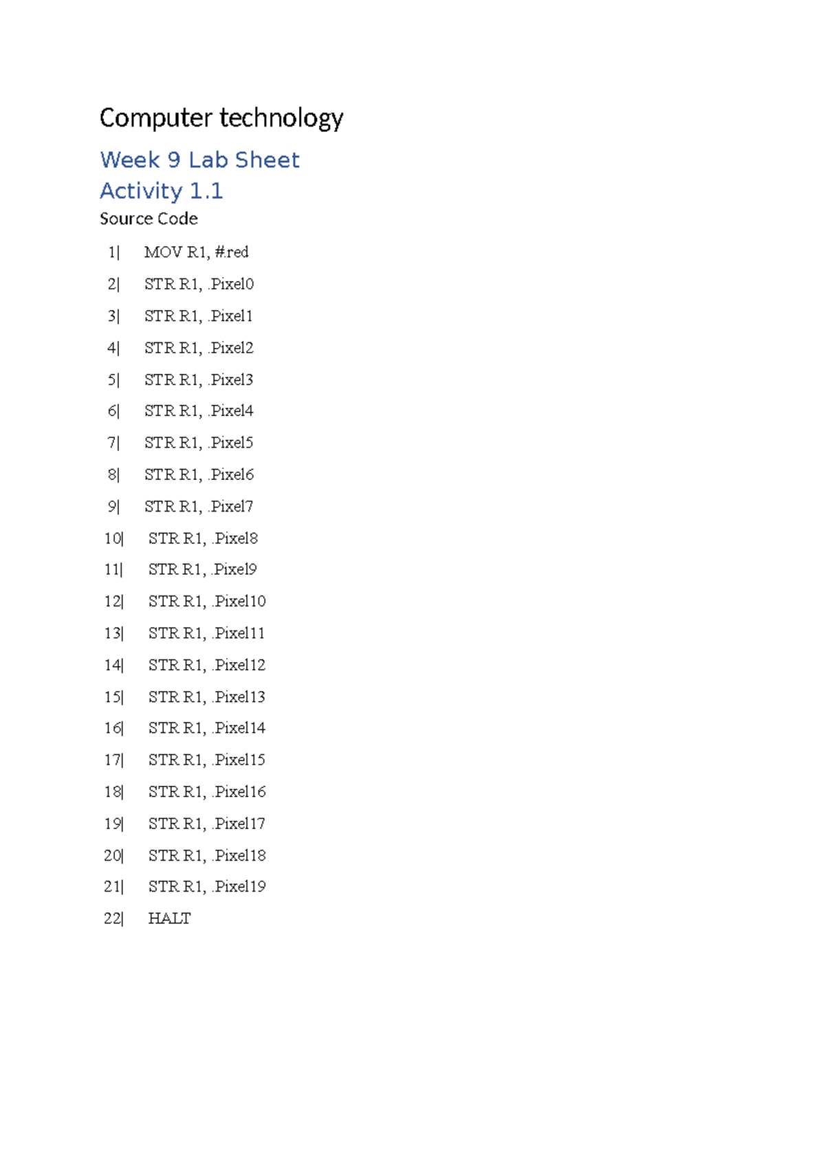 Week 09 - Assembly programming Document - Computer technology Source ...